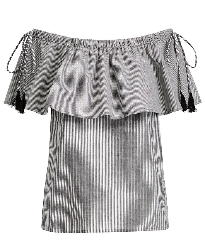 Lauren Ralph Lauren Ruffled-Overlay Cotton Top - Macy's