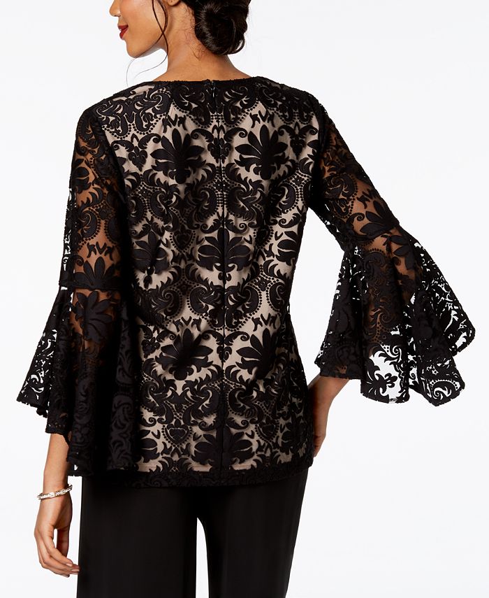 MSK Bell-Sleeve Damask Lace Blouse - Macy's