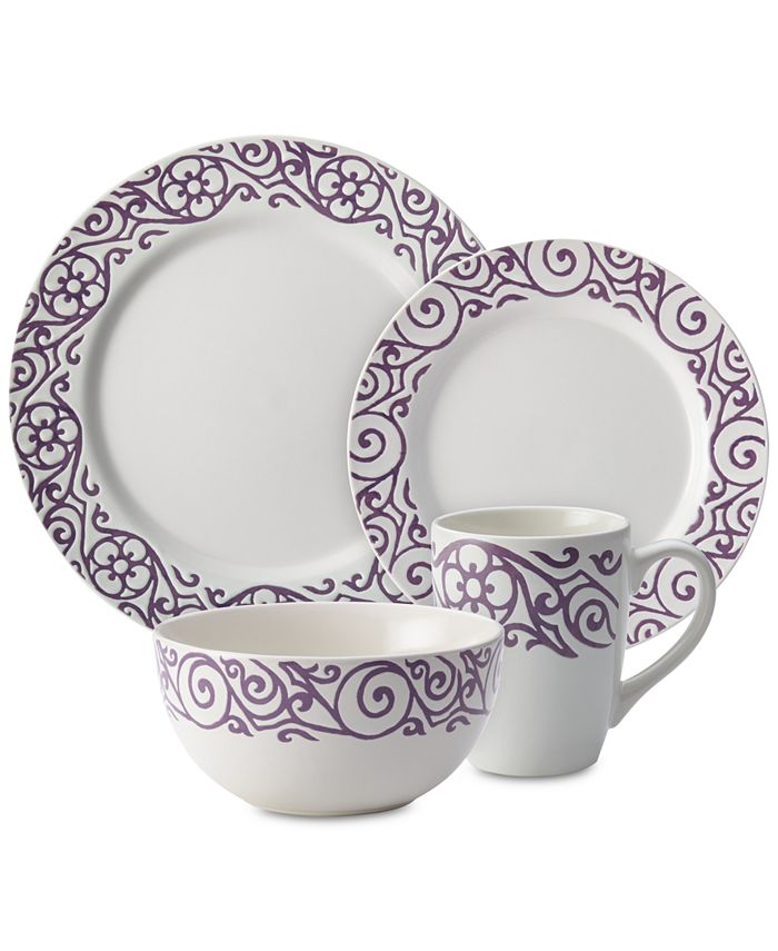 Rachael Ray Lavender Scroll 16-Pc. Dinnerware Set, Service for 4 - Macy's