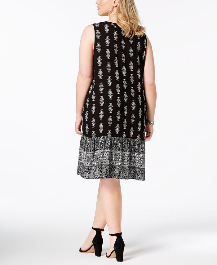 NY Collection Plus Size Printed Tie-Front Shift Dress - Macy's
