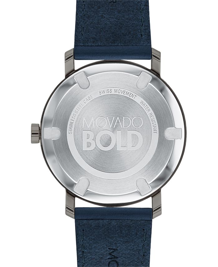 Movado Men's Swiss BOLD Evolution Navy Leather Strap Watch 40mm - Macy's