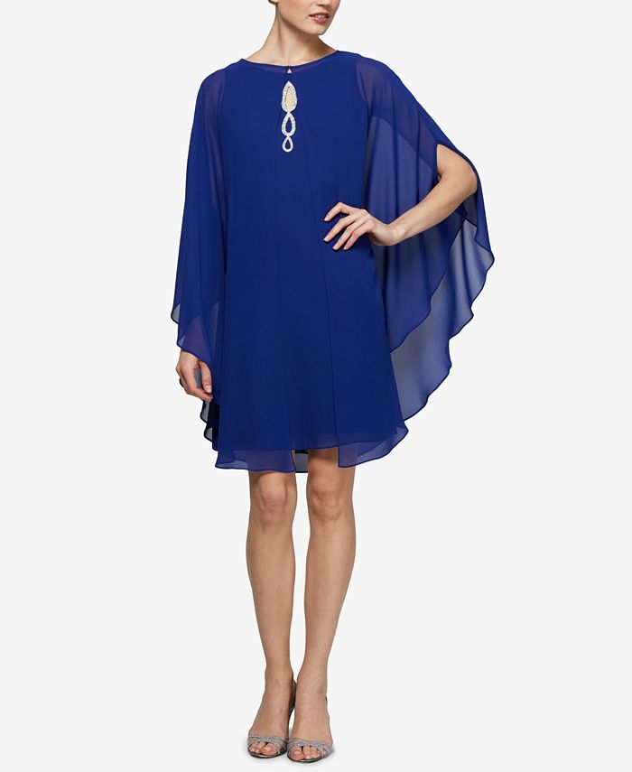 SL Fashions Rhinestone-Embellished Capelet Dress - Macy's