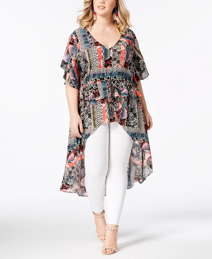 NY Collection Plus Size Printed Peplum High-Low Top - Macy's