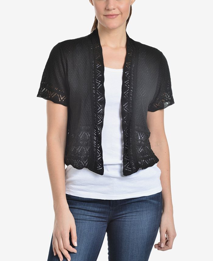 NY Collection Pointelle-Knit Cropped Open-Front Cardigan - Macy's