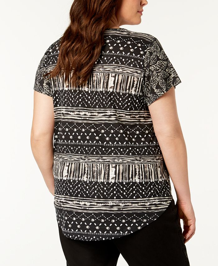Style And Co Plus Size Mixed Print Peasant Top Created For Macys Macys