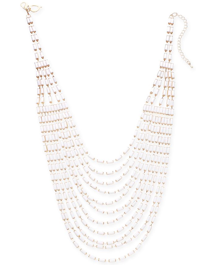 Thalia Sodi Gold-Tone Beaded Multi-Chain Statement Necklace, 17" + 3" extender, Created for Macy ...