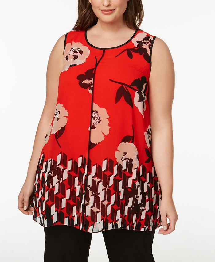 Calvin Klein Plus Size Mixed-Print Tunic - Macy's