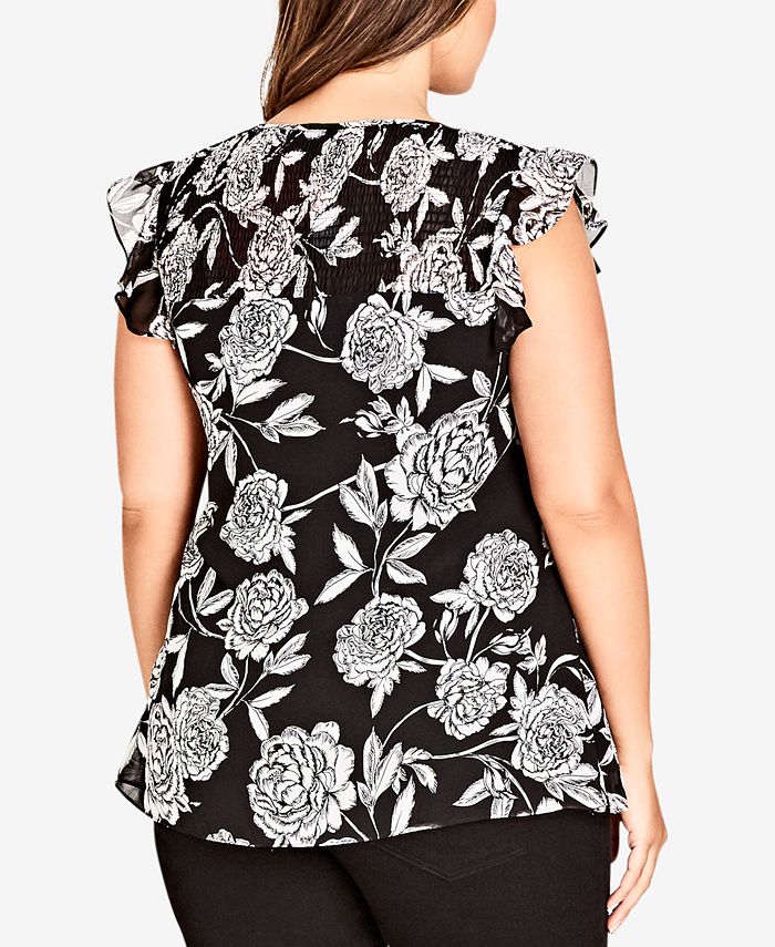 City Chic Trendy Plus Size Ruffled-Sleeve Top - Macy's