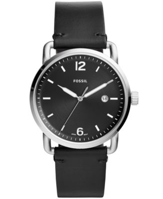 Fossil Men's Commuter Black Leather Strap Watch 42mm - Macy's