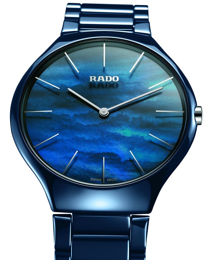 Rado Women's Swiss True Thinline Blue High-tech Ceramic Bracelet Watch ...