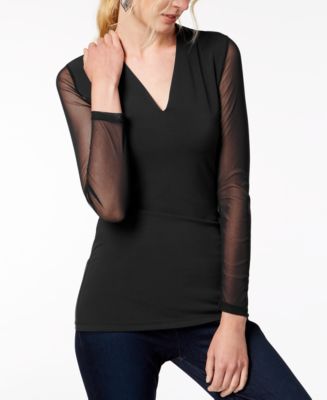 INC International Concepts I.N.C. Plus Illusion-Sleeve V-Neck Blouse ...