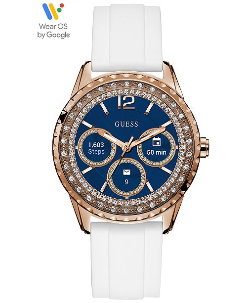 GUESS Connect Women's White Silicone Strap Touchscreen Smart Watch 40mm ...