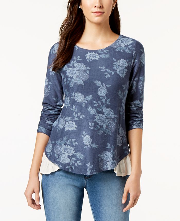 Style & Co Printed Layered-Look Top, Created for Macy's - Macy's