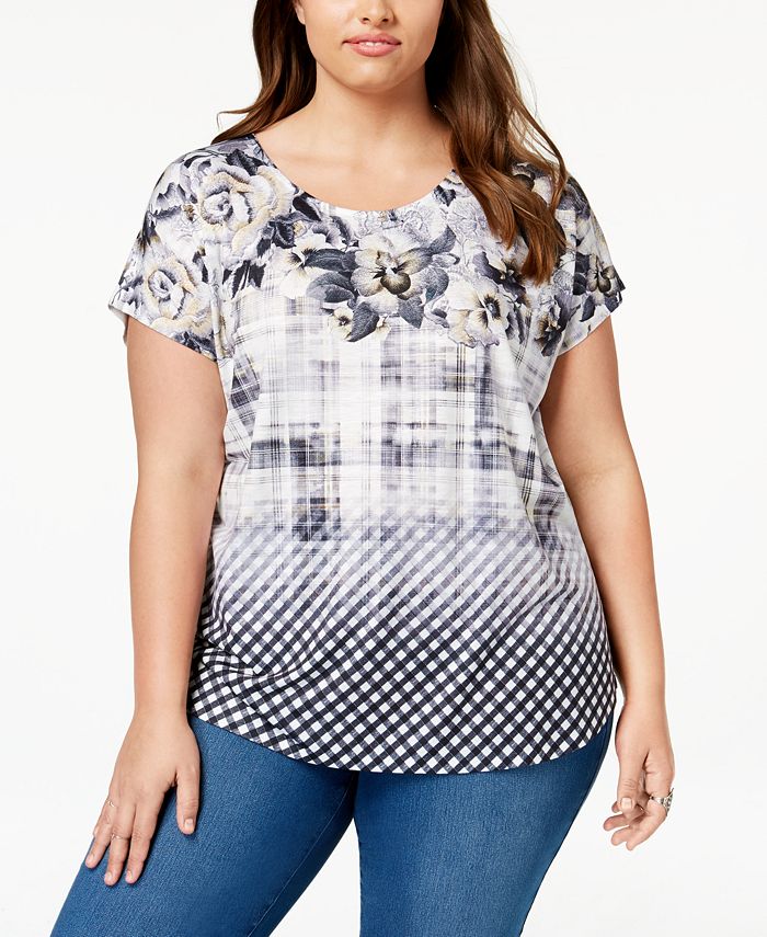 Style & Co Plus Size Mixed-Print Top, Created for Macy's - Macy's