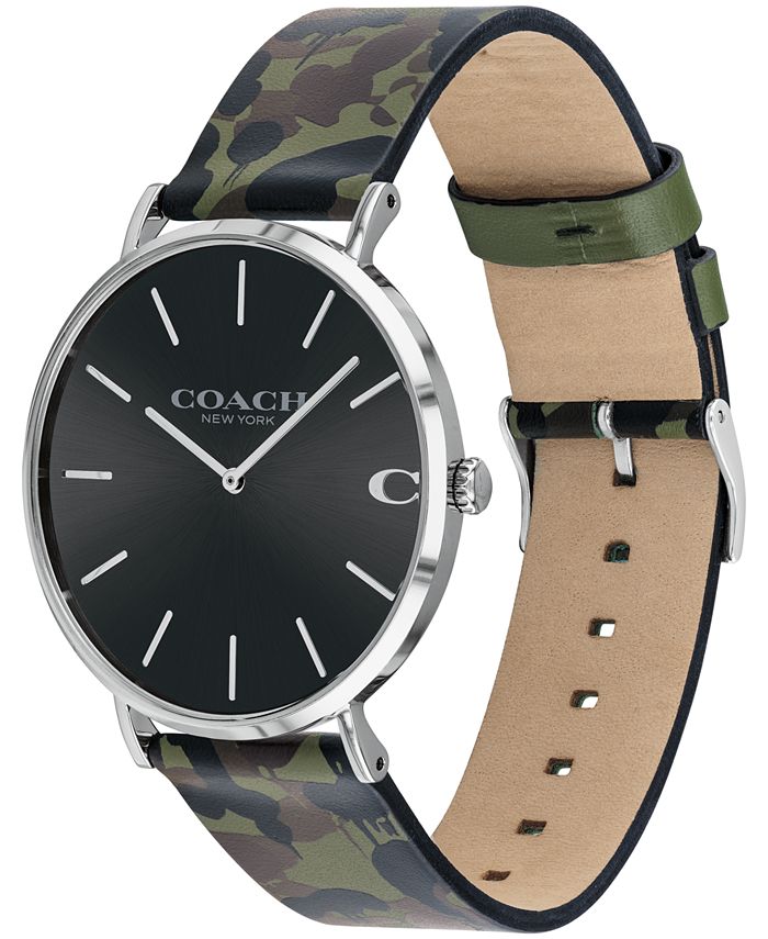 COACH Men's Charles Green Leather Strap Watch 41mm, Created for Macy's ...