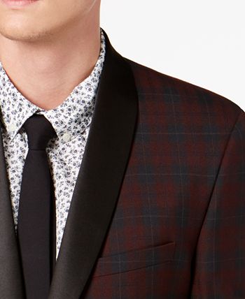 Nick Graham Men's Slim-Fit Stretch Burgundy Plaid Dinner Jacket - Macy's