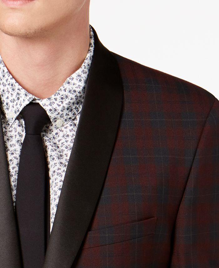 Nick Graham Men's Slim-Fit Stretch Burgundy Plaid Dinner Jacket - Macy's