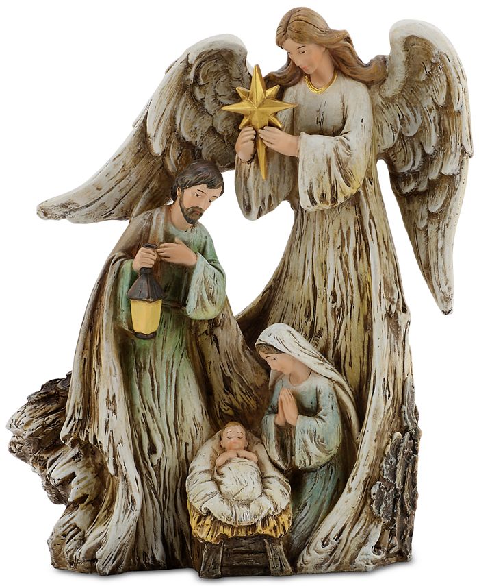 Napco Woodcut Guardian Angel with Holy Family - Macy's