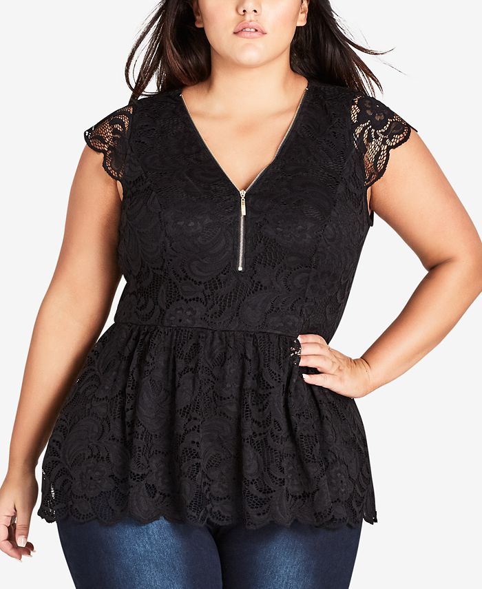 City Chic Trendy Plus Size Lace Peplum Top - Macy's