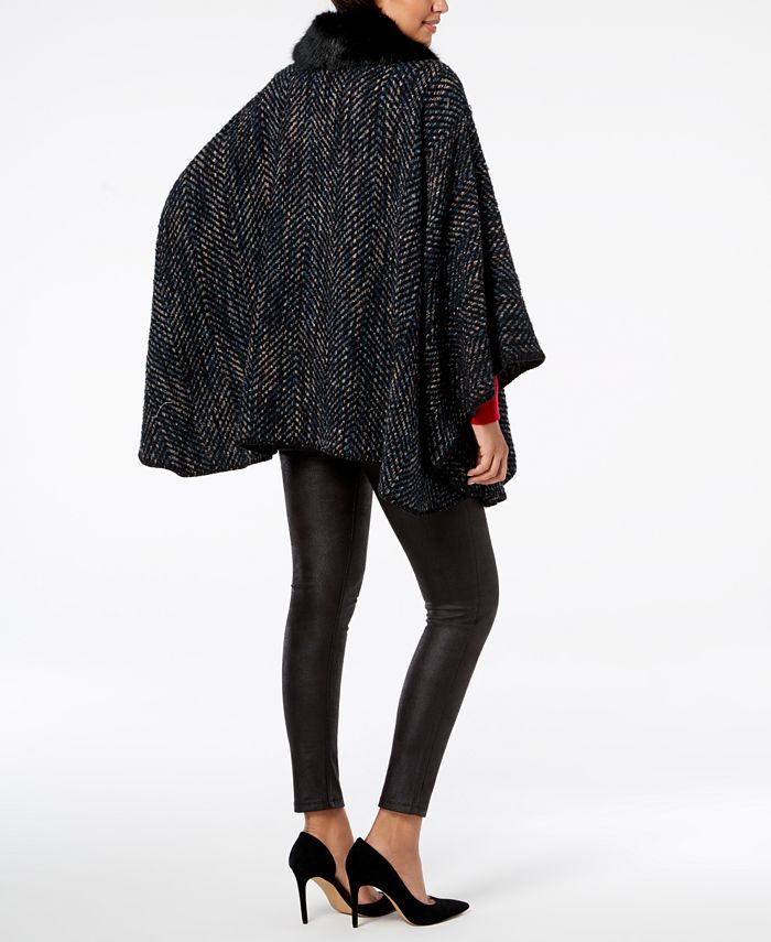 Cejon Faux Fur & Chevron Twill Cape - Macy's