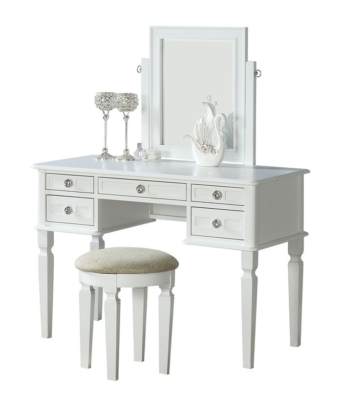 Poundex Vanity Set with Stool, White - Macy's