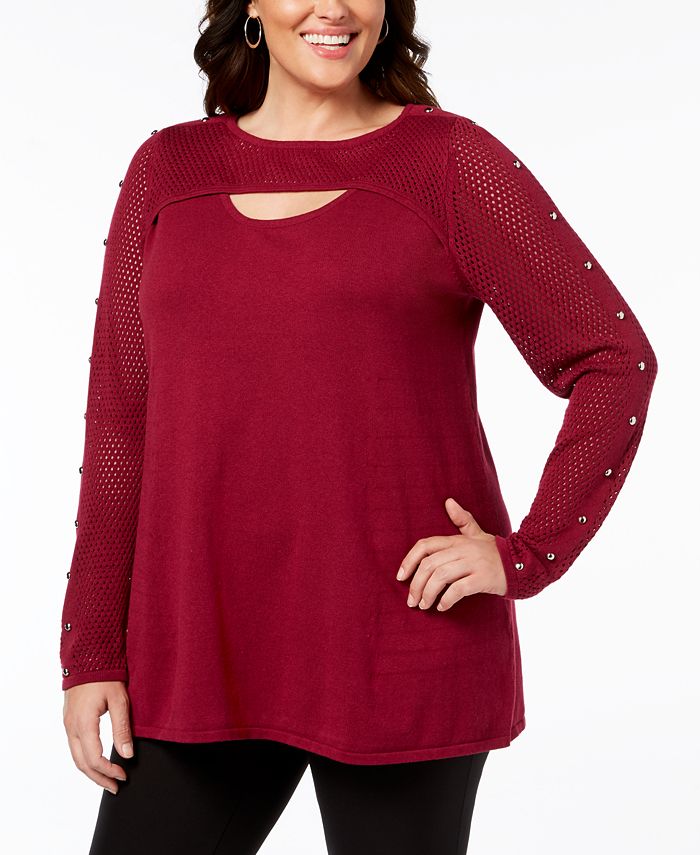 Belldini Black Label Plus Size Embellished Mesh Top - Macy's